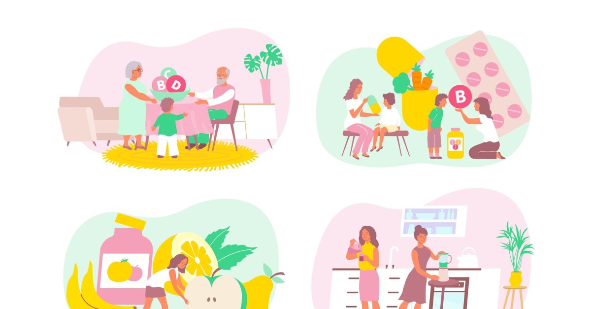 Vitamin Supplement Illustration Set Flat Vector Illustration Concept