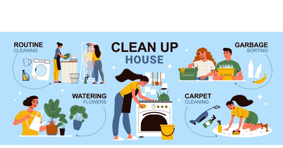 Clean Up House Infographics Vector Illustration Concept