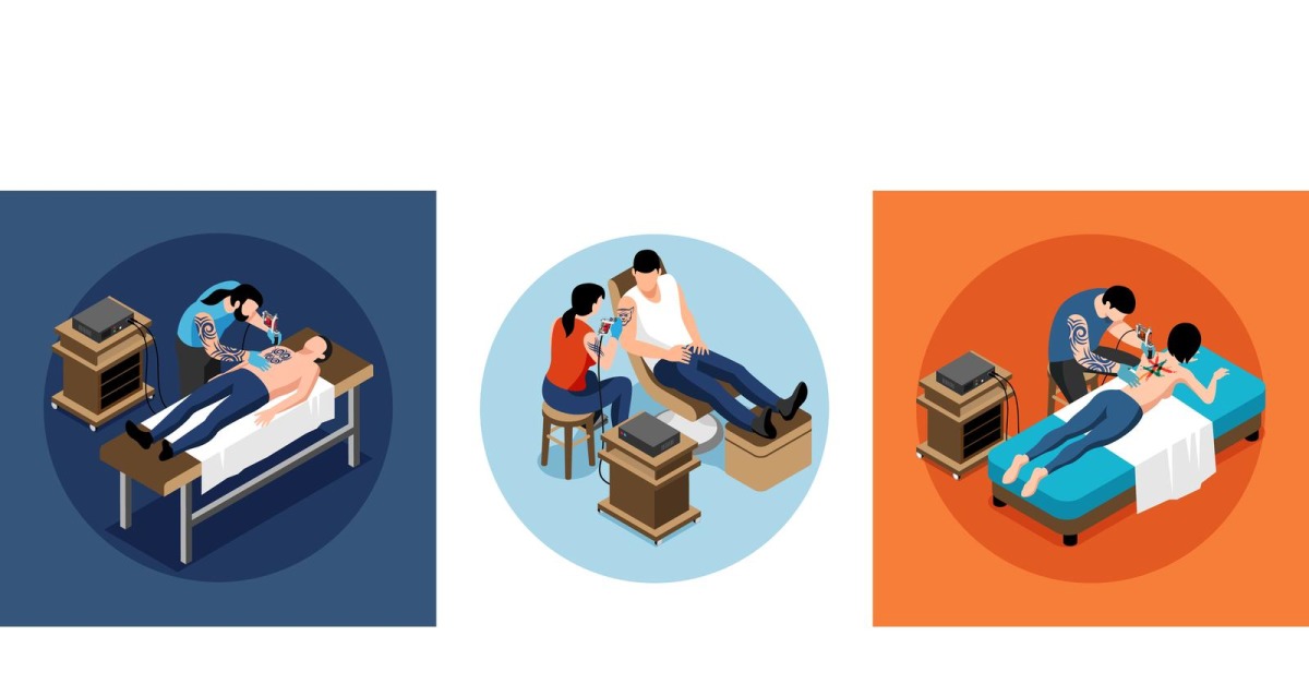 Isometric Tattoo Artist Design Concept Vector Illustration Concept