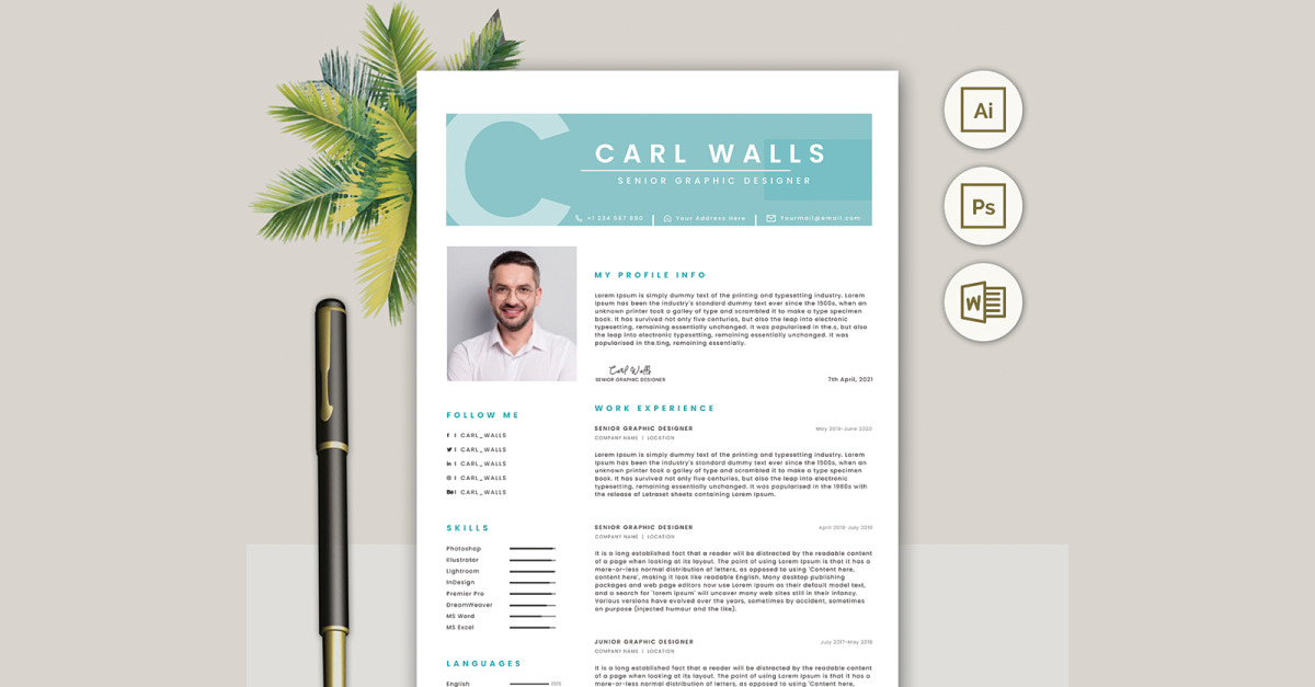 Carl Walls Minimal Style Clean Resume CV Template