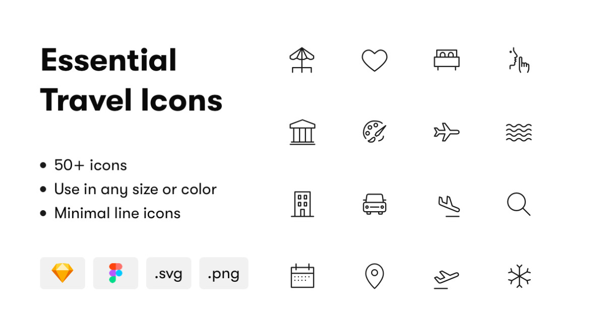 Essential Travel Icon Set - UI Elements, Food, Travel, Outdoors, Sketch ...