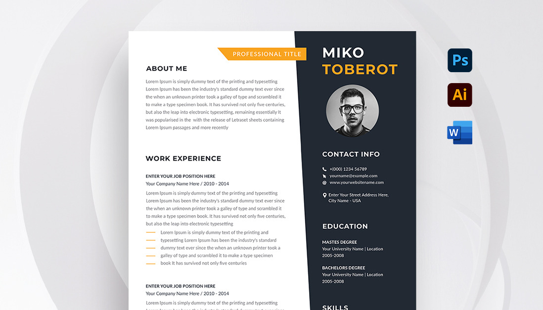 Miko Toberot Resume/CV Template #207654 - TemplateMonster