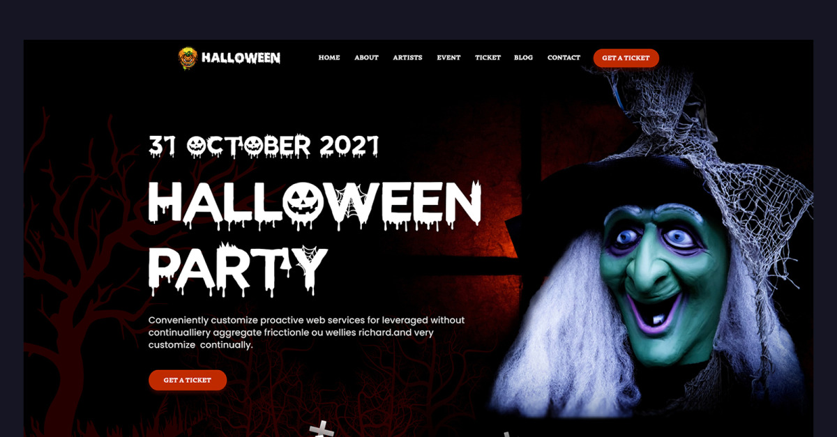 Halloween Hero Header Web Template UI Elements