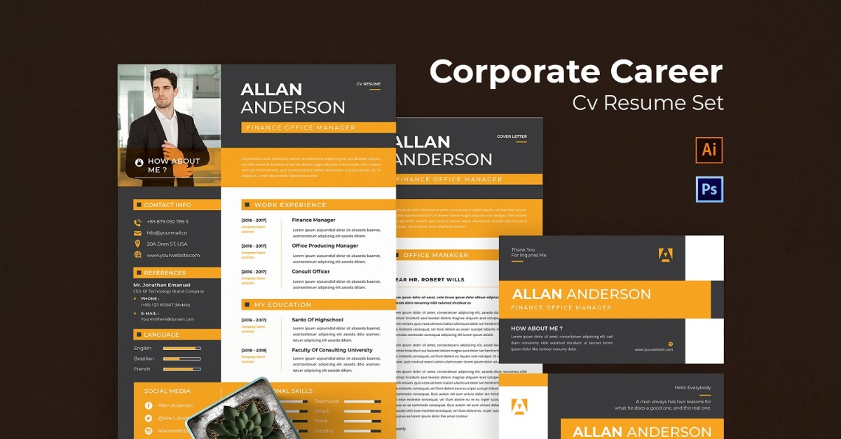 Corporate Career CV Resume Set #208493 - TemplateMonster