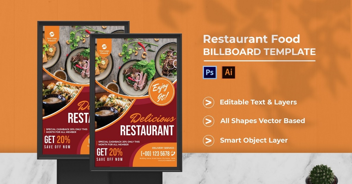 Restaurant Food Billboard Portrait #208429 - TemplateMonster
