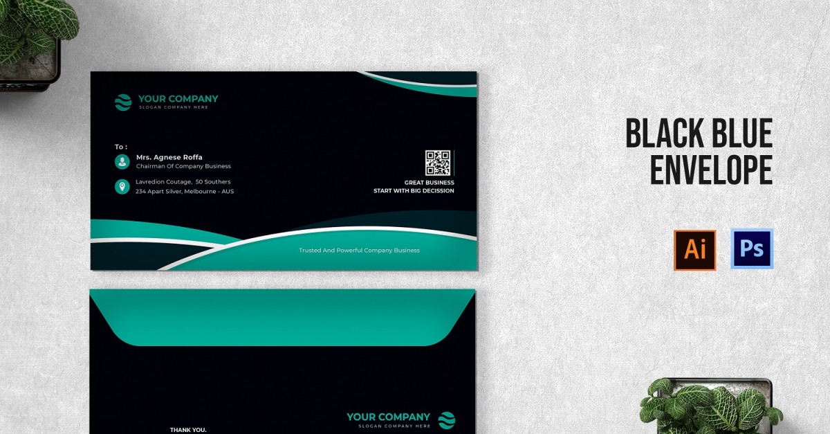 Black Blue Envelope Template #208510 - TemplateMonster