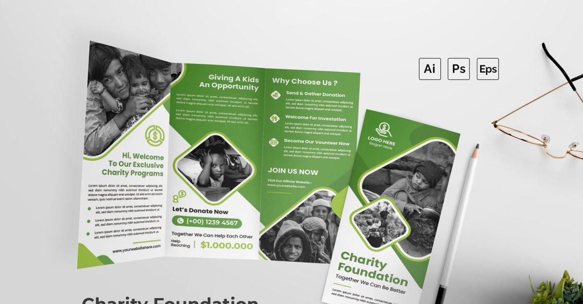 Charity Foundation Trifold Flyer #208573 - TemplateMonster