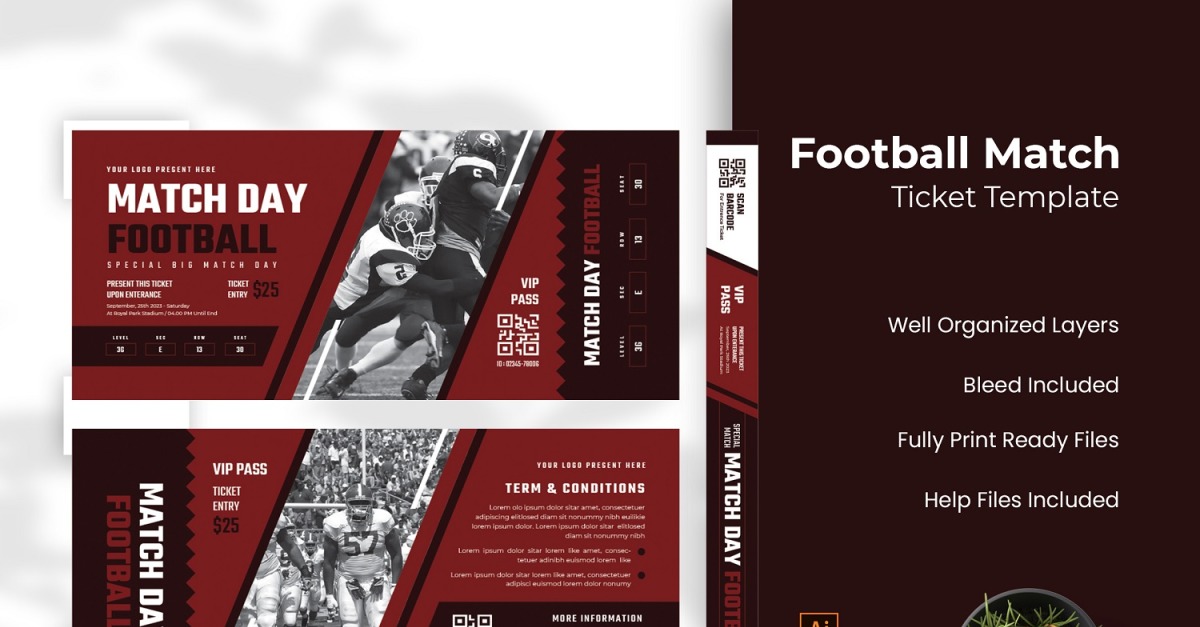 Football Match Ticket Template #208545 - TemplateMonster