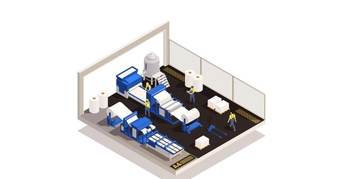Paper Production Isometric Set 210310116 Vector Illustration Concept