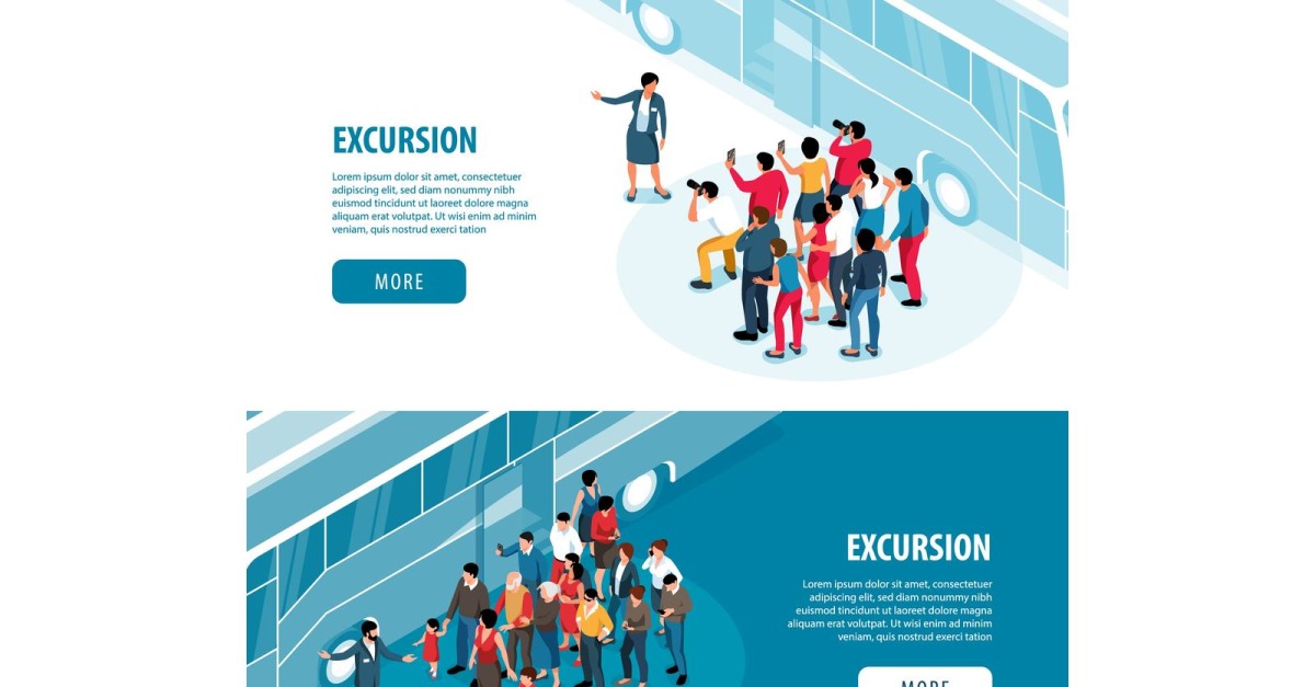 Isometric Excursion Tourists Guide Banners 210310512 Vector ...