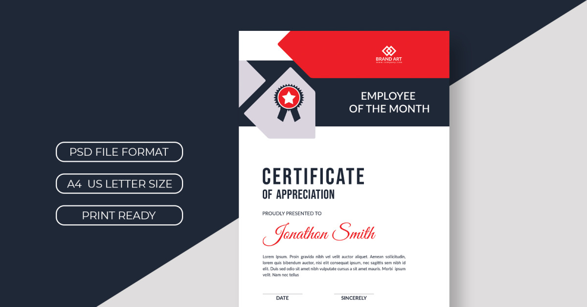 Certificate Layout with Sidebar and Red Shape