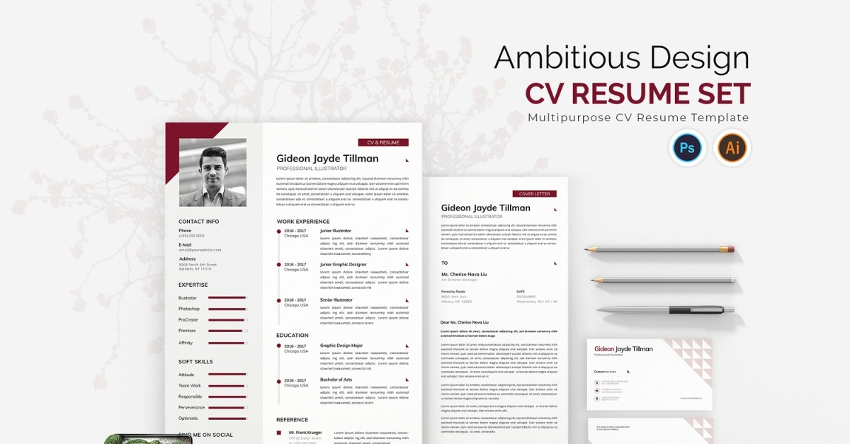 Ambitious Design CV Resume Set #210015 - TemplateMonster