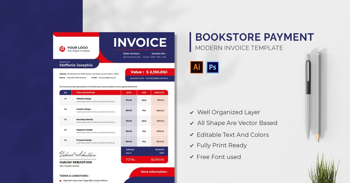 Bookstore Payment Invoice #210077 - TemplateMonster