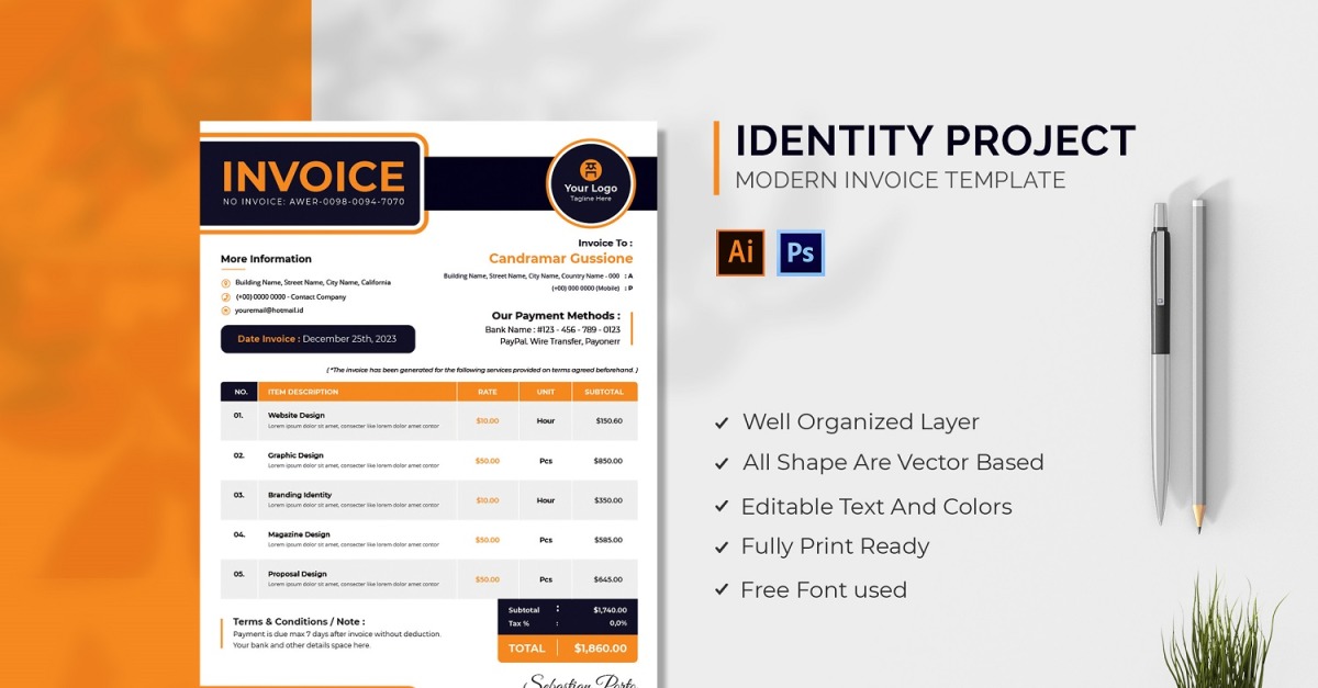 Identity Project Invoice Template #210054 - TemplateMonster