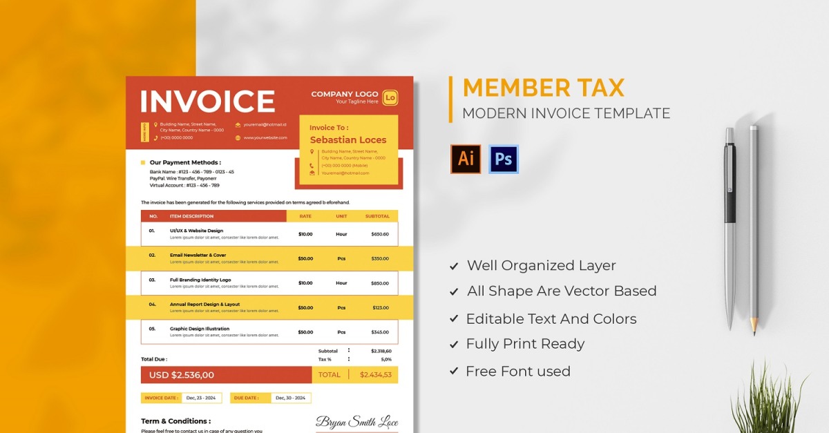 Member Tax Invoice Template #210073 - TemplateMonster