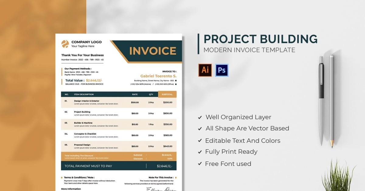 Project Building Invoice Template #210056 - TemplateMonster