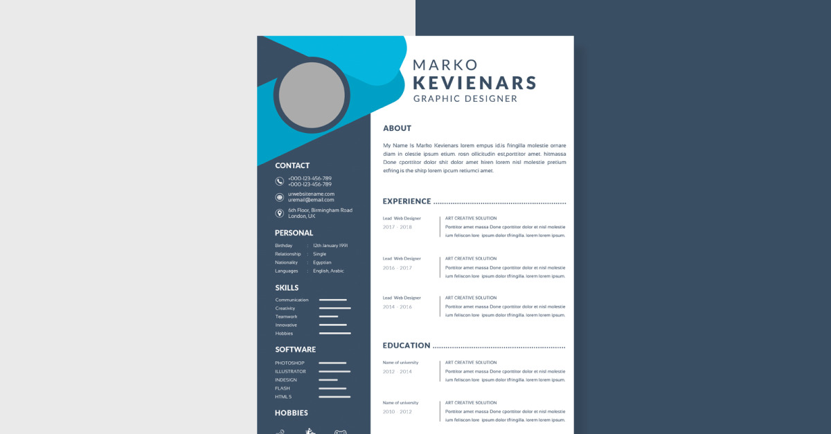 Resume Layout with Sidebar and Blur Shape - TemplateMonster