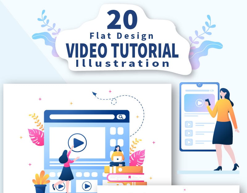 20 Video Tutorials Background Vector Illustration