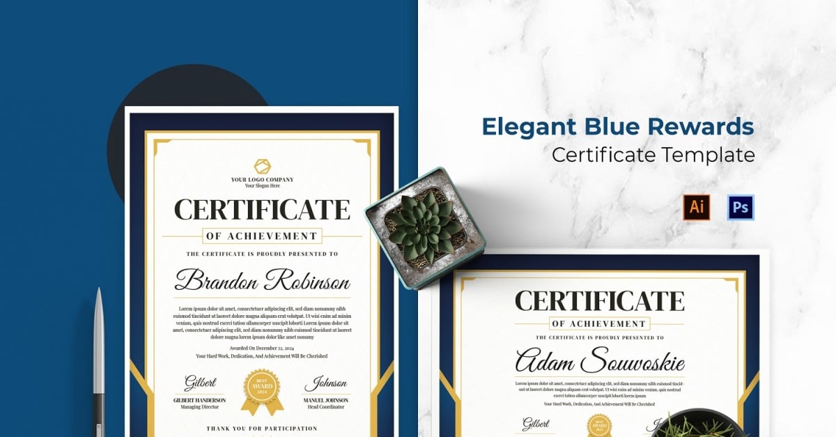 Elegant Blue Rewards Certificate #210733 - TemplateMonster