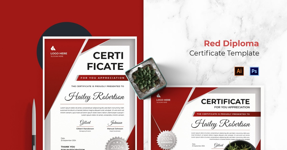 Red Diploma Certificate Template #210731 - TemplateMonster