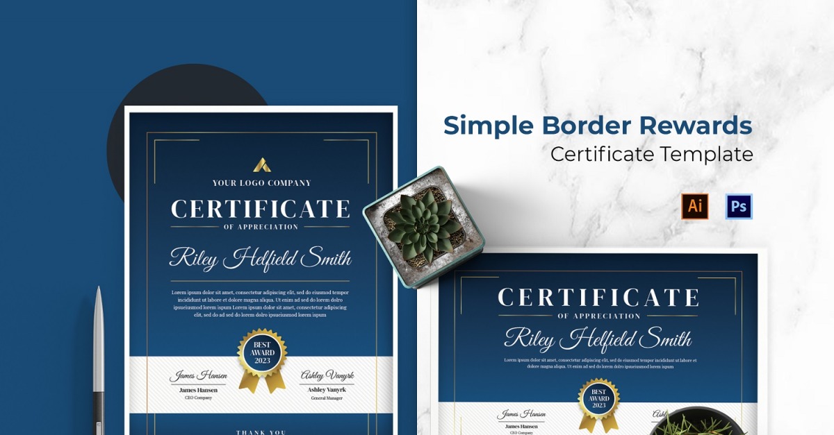 Simple Border Rewards Certificate #210738 - TemplateMonster