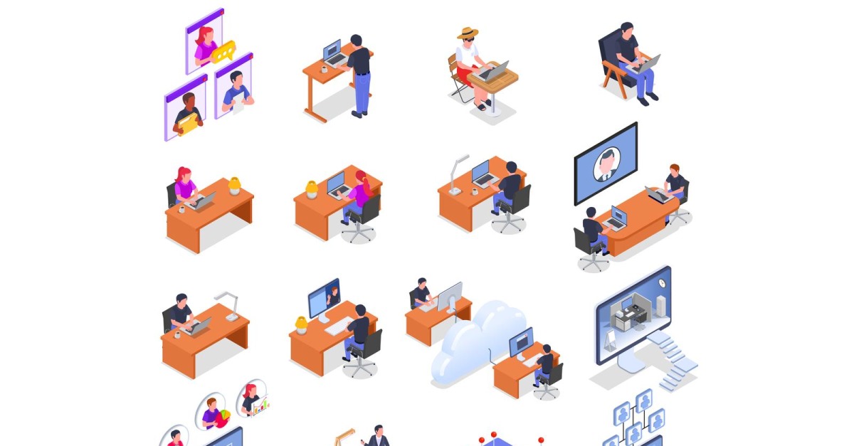 Remote Management Distant Work Isometric Icons 210220112 Vector ...
