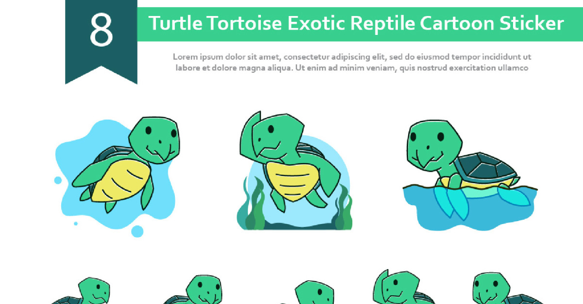 8 Turtle Tortoise Reptile Cartoon Sticker Illustration