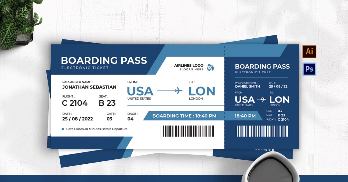 Blue Business Passanger Boarding Pass - TemplateMonster