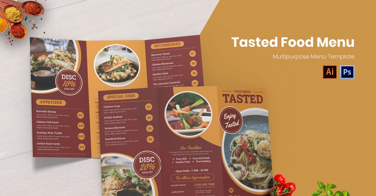 Modello di menu di cibo assaggiato #212395 - TemplateMonster