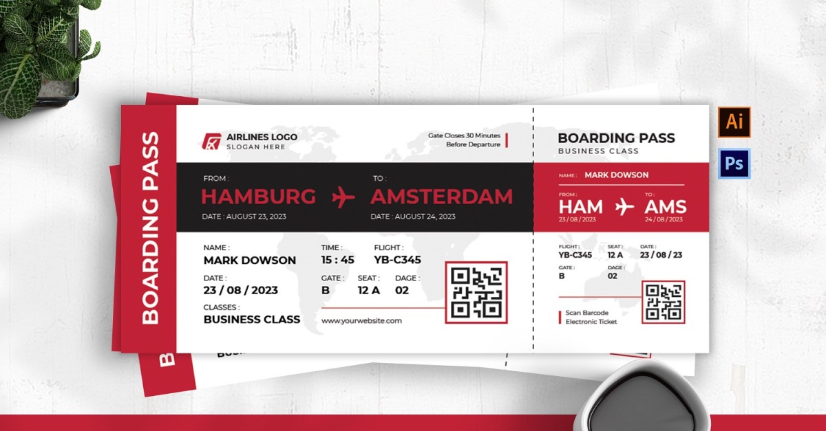 Redline Business Class Boarding Pass - TemplateMonster