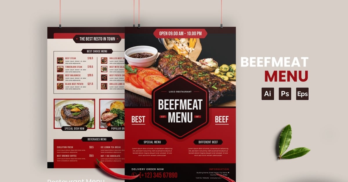 Beef Meat Menu Food Menu Template #212430 - TemplateMonster