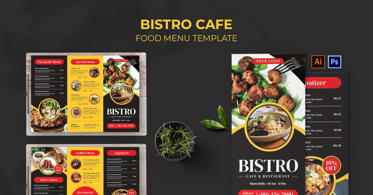 Bistro Cafe Yemek Menü Şablonu #212410 - TemplateMonster