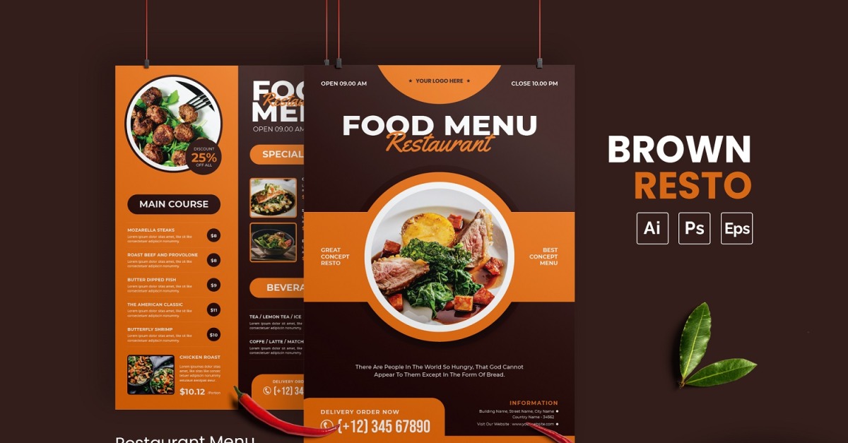 Brown Resto Food Menu Template #212434 - TemplateMonster