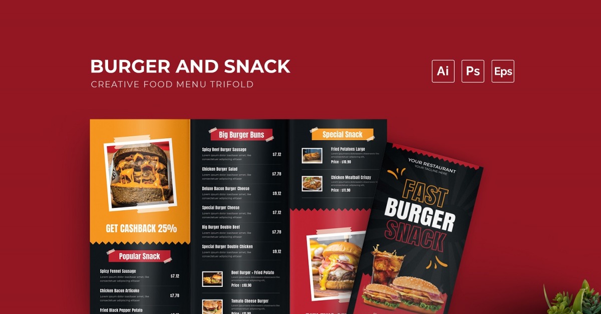 Burger Snack Food Menu Template #212445 - TemplateMonster