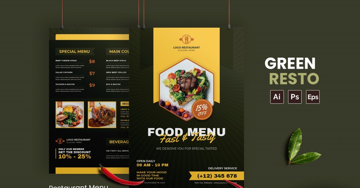 Elegant Green Resto Food Menu #212436 - TemplateMonster
