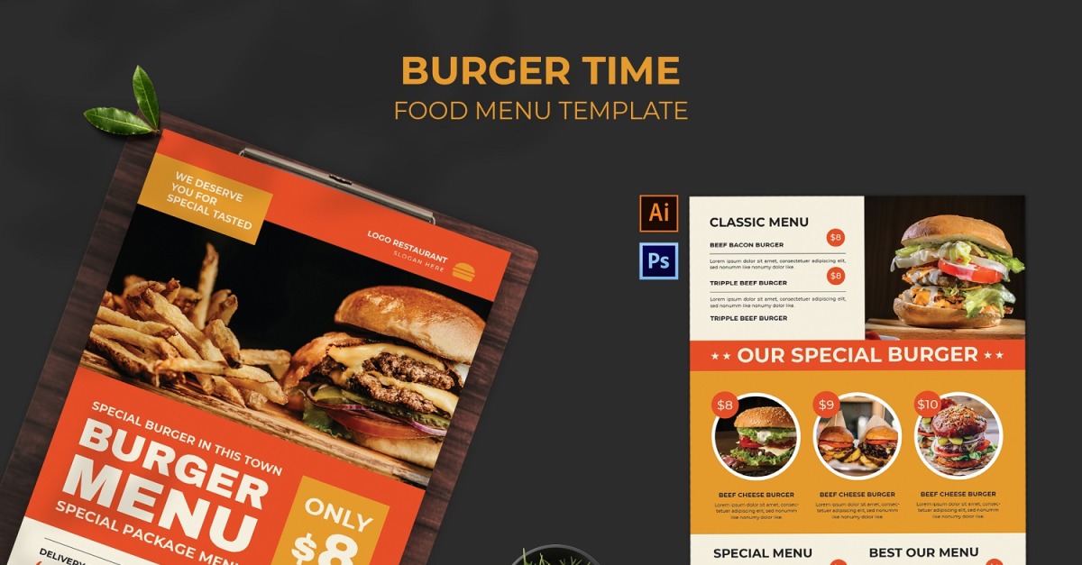 Menu di cibo classico Burger Time #212407 - TemplateMonster