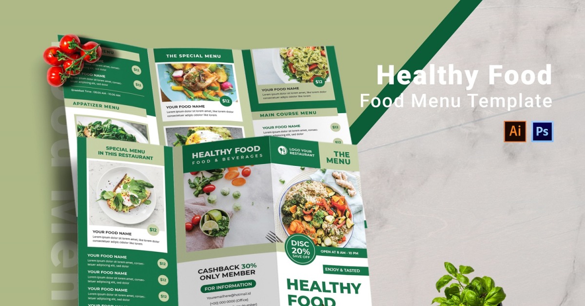 Modello di menu di cibo sano #212426 - TemplateMonster