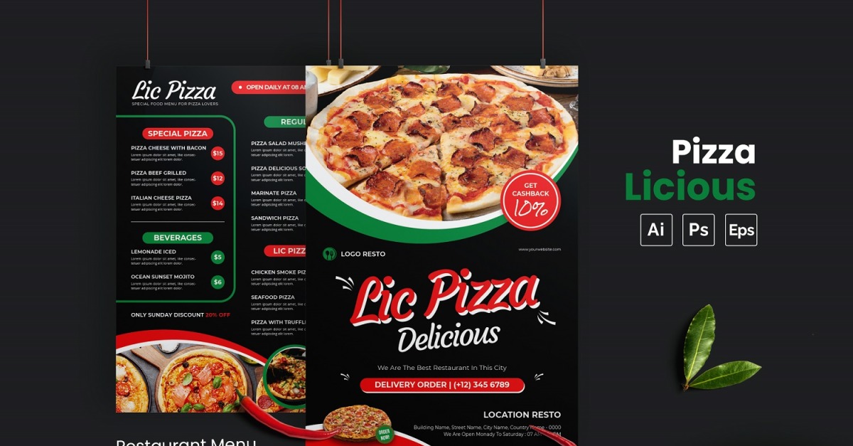 Modelo de cardápio de pizza licious #212431 - TemplateMonster