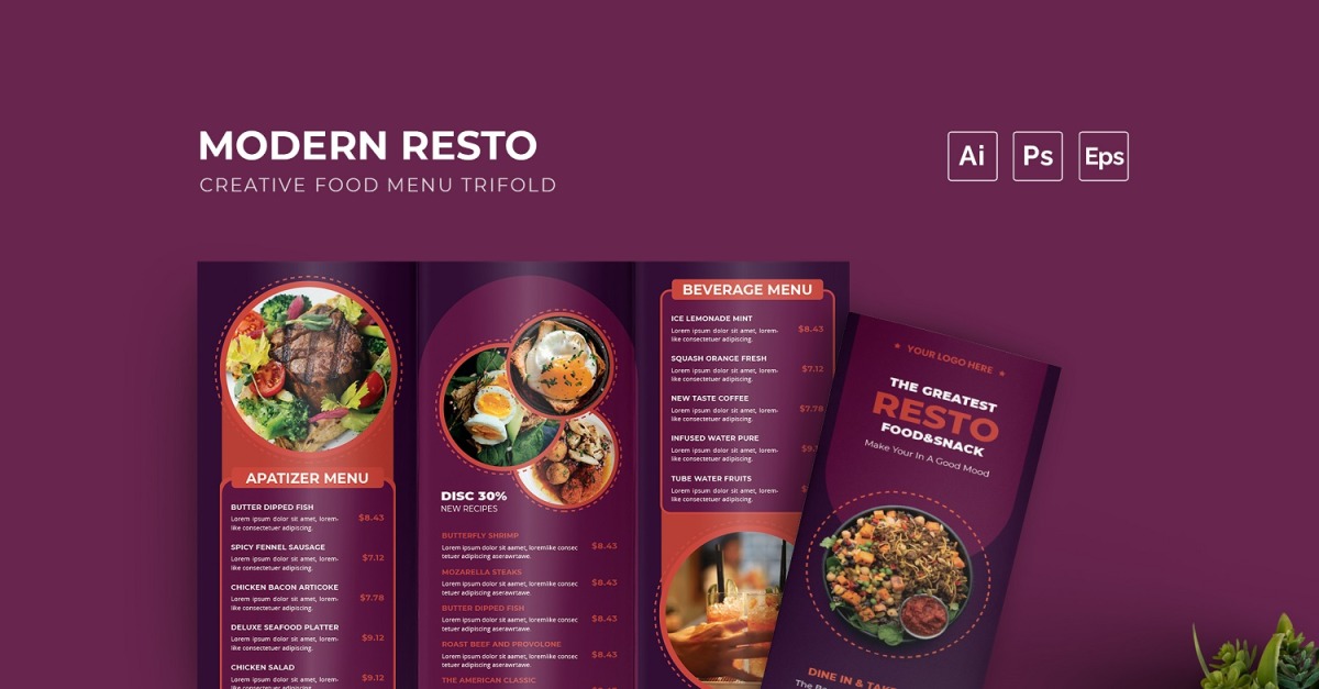 Modern Resto Food Menu Template #212444 - TemplateMonster