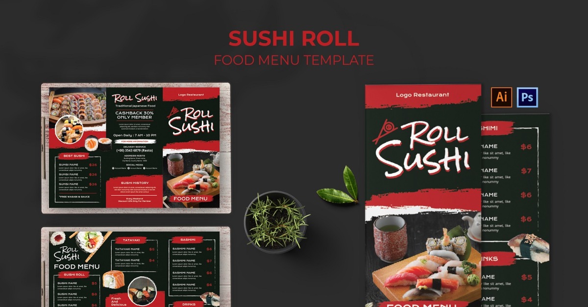 Sushi Roll Food Menu Template #212416 - TemplateMonster