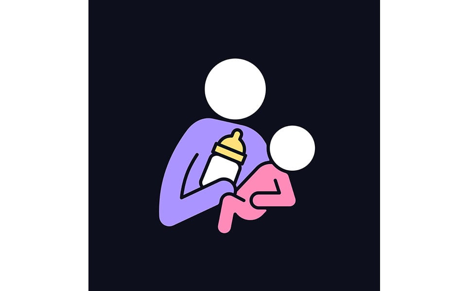Bottle Feeding RGB Color Icon For Dark Theme Vectors