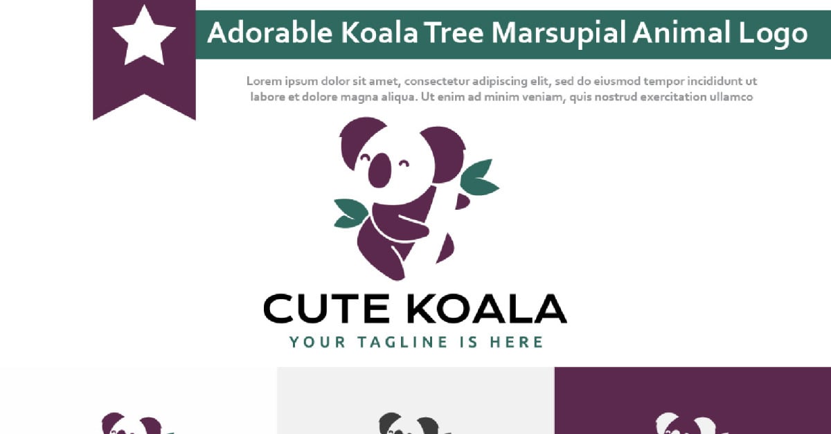 Adorable Koala Tree Marsupial Animal Zoo Nature Logo