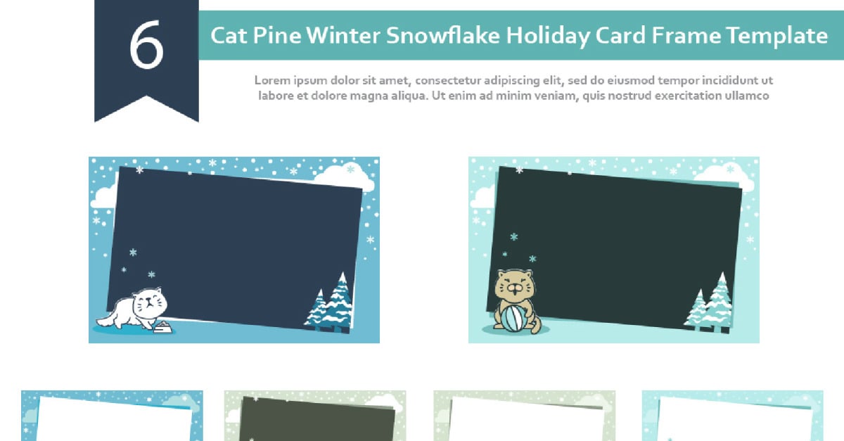 6 Cat Pine Winter Snowflake Holiday Card Frame Background