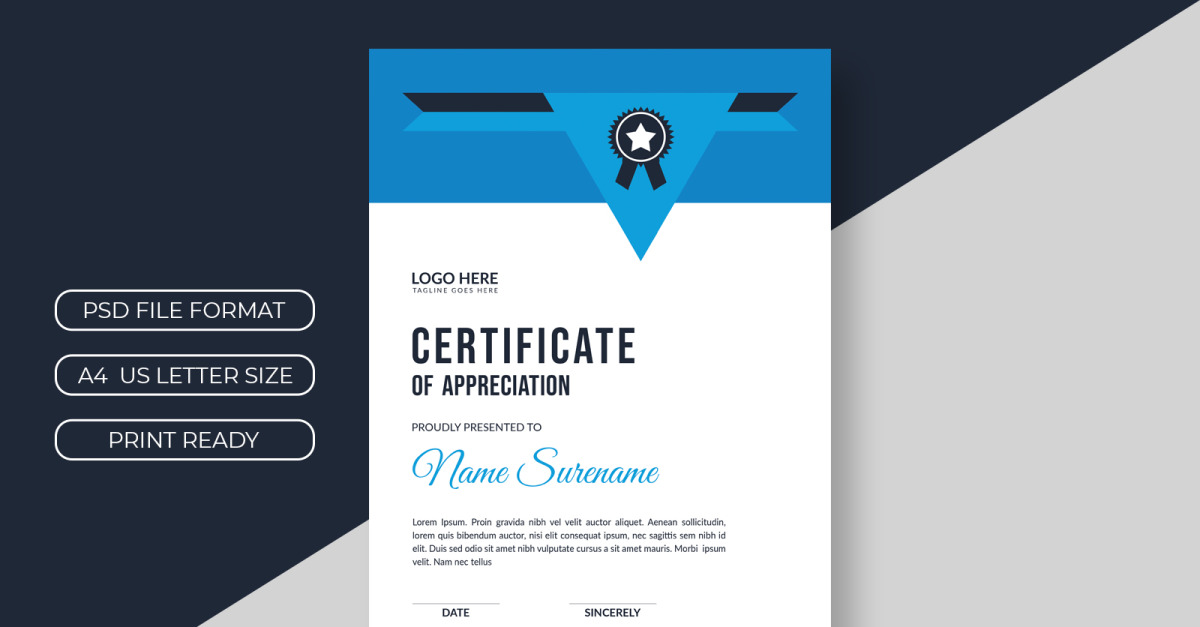 Certificate Layout with Flat and Blue Elements