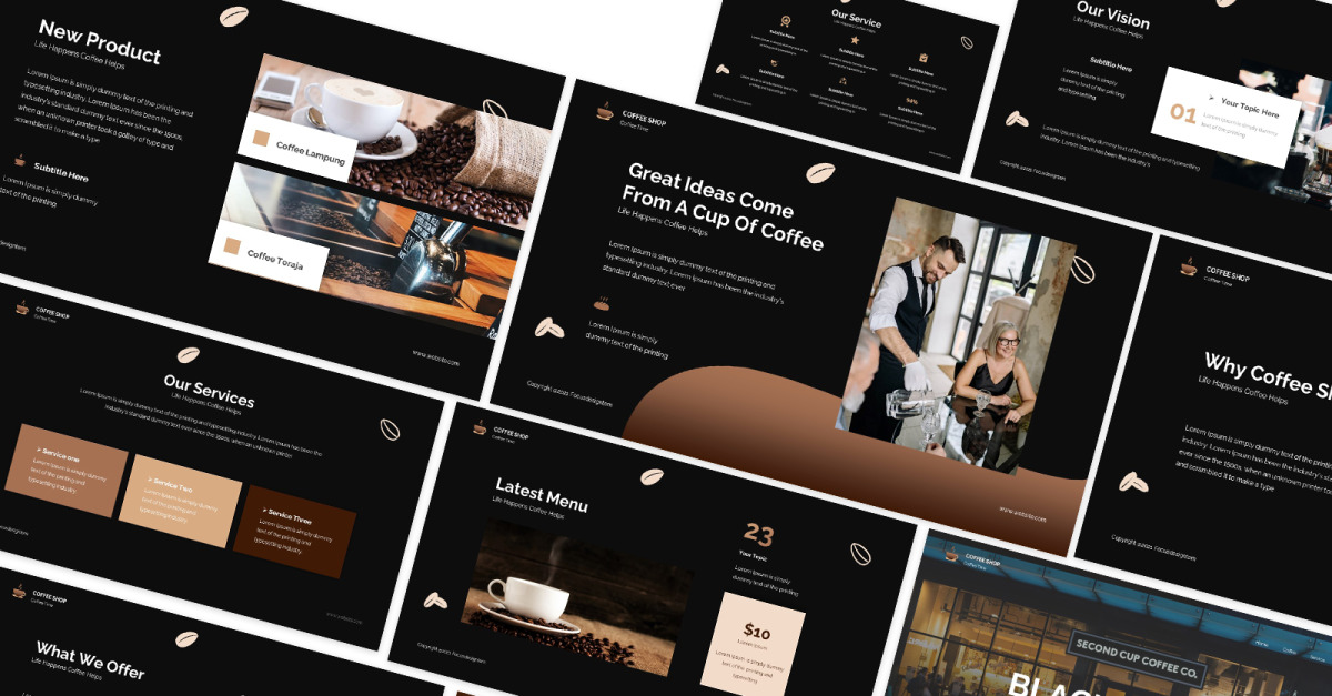 Black Coffee Shop Google Slides Template - TemplateMonster