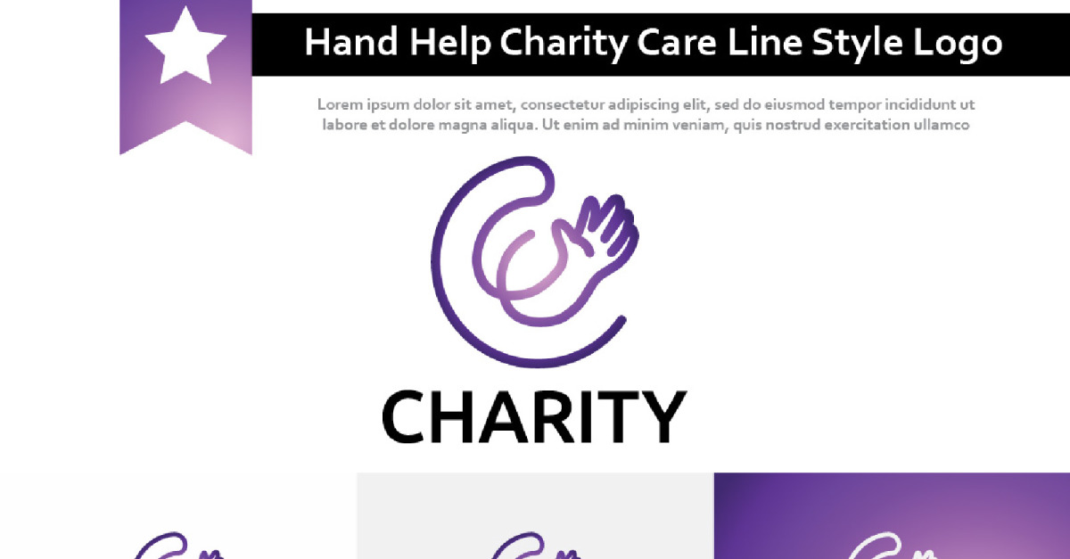 Hand Help Charity Children Care Line Style Logo