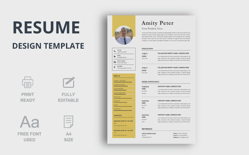 Amity Peter CV Resume Design #213558 - TemplateMonster