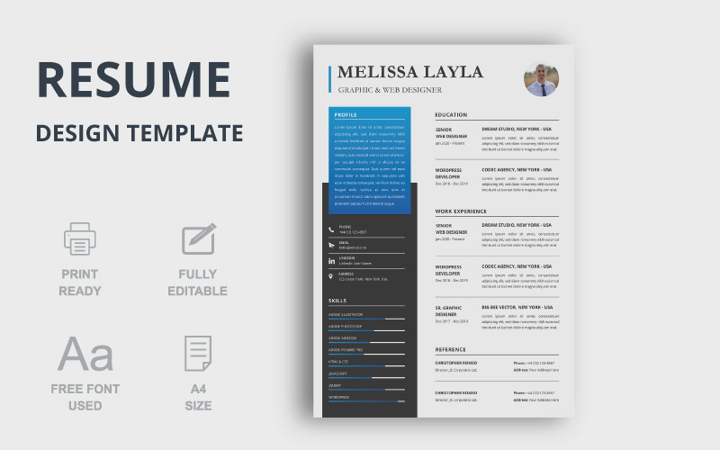 Melissa Layla Resume Design Template - TemplateMonster