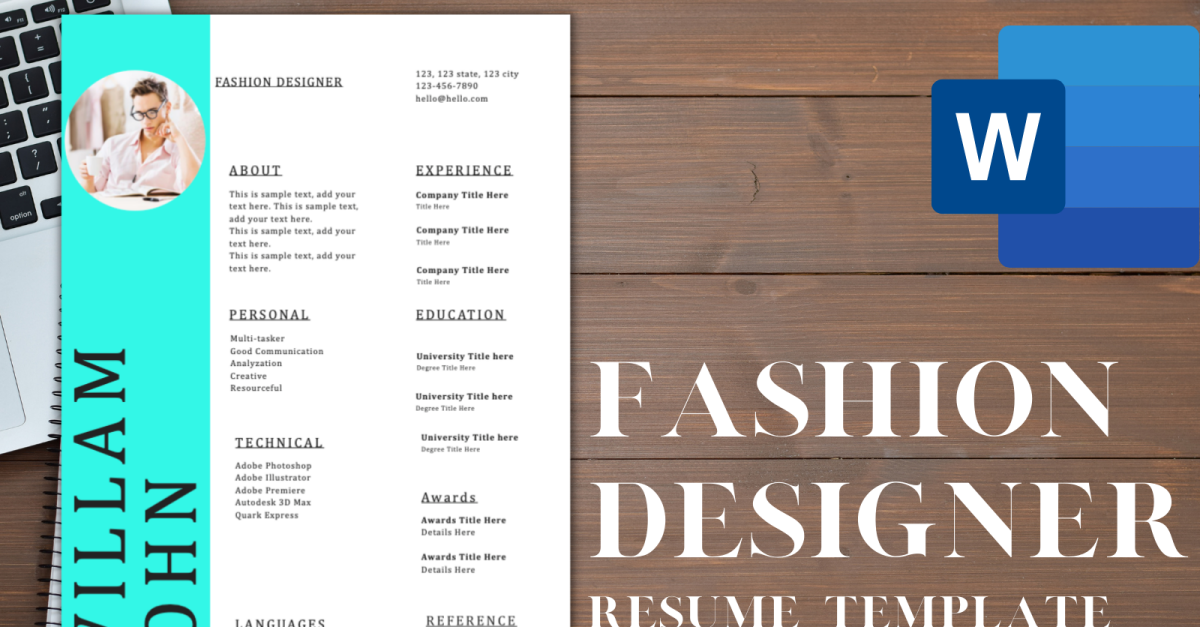 Modern Resume / CV Template for FASHION DESIGNERS.