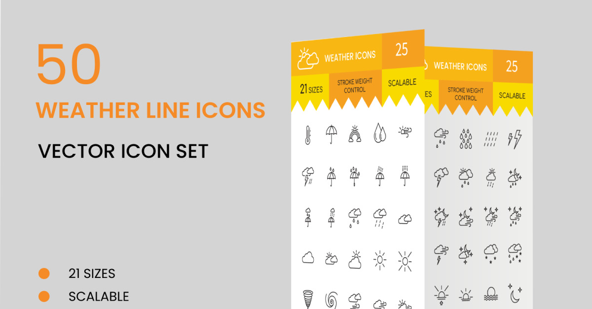 50 Weather Line Icon Set Template #213625 - TemplateMonster